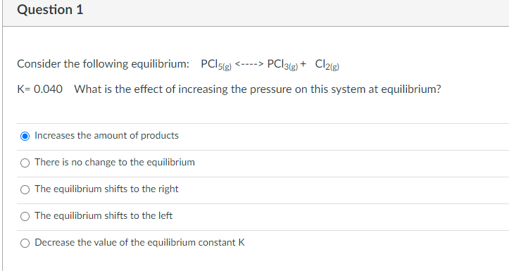 Solved Consider the following equilibrium: PCl5( g) PCl3( | Chegg.com