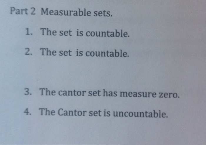 Part 2 Measurable sets. 1. The set is countable. 2. | Chegg.com