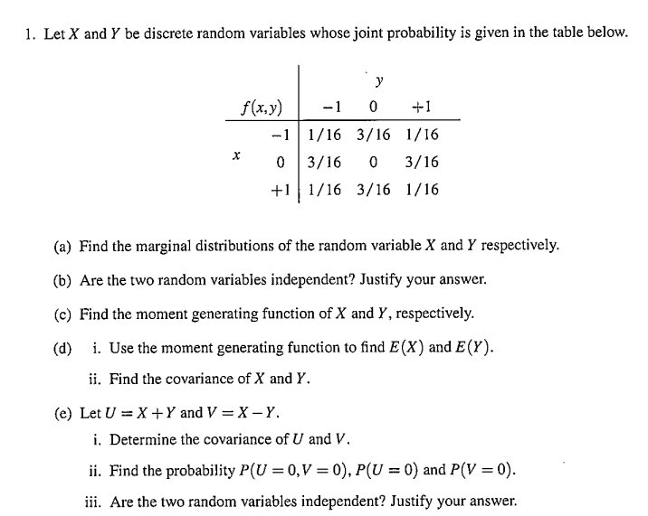 Solved 1. Let X and Y be discrete random variables whose | Chegg.com