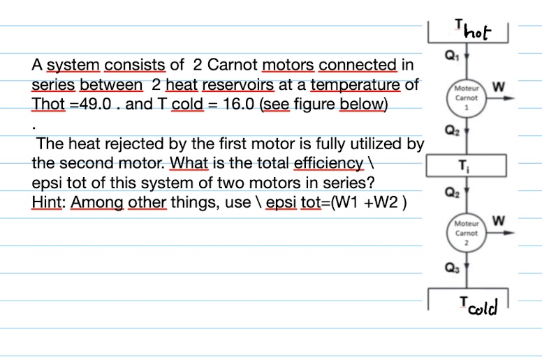 Solved A system consists of 2 ﻿Carnot motors connected | Chegg.com
