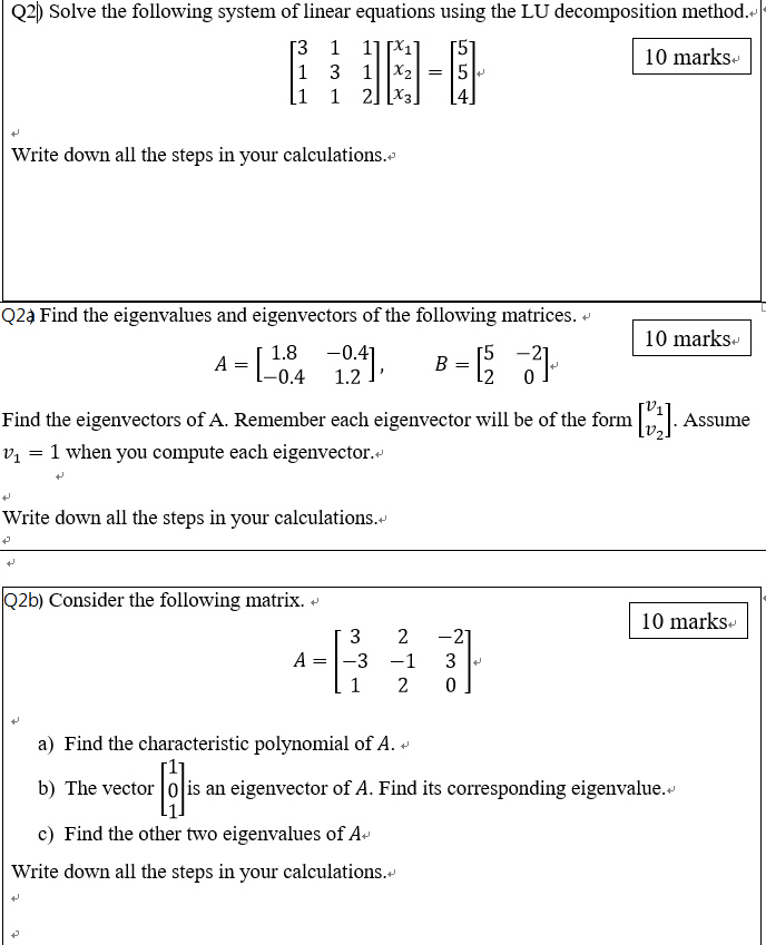 Solved Q2] Solve the following system of linear equations | Chegg.com