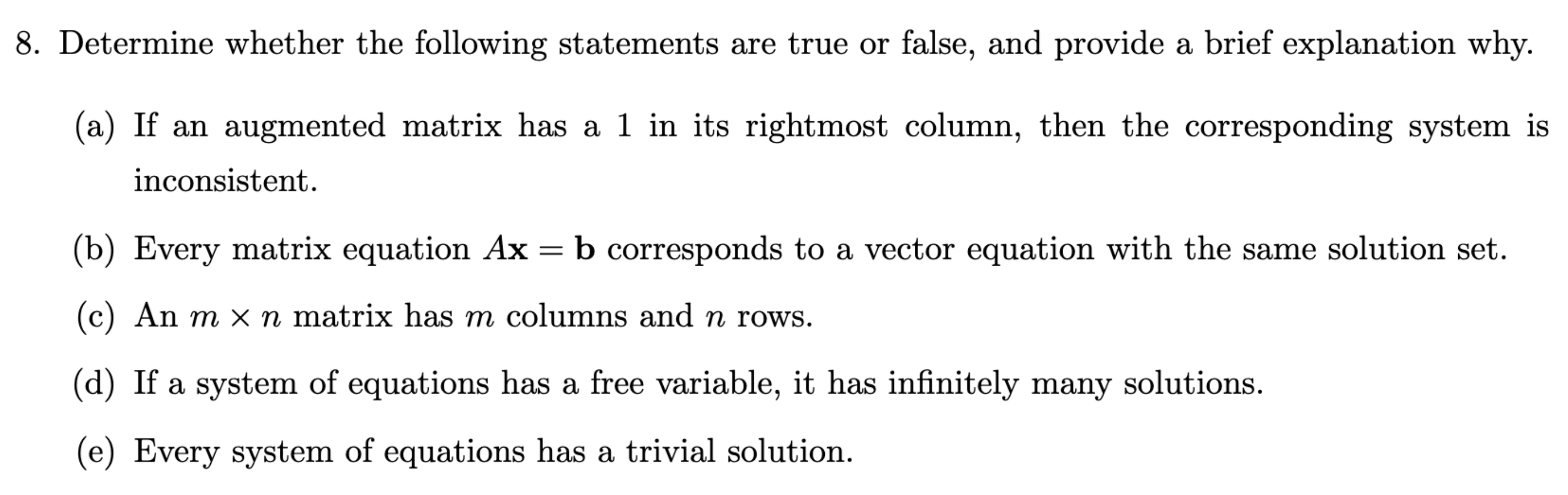 Solved etermine whether the following statements are true or | Chegg.com