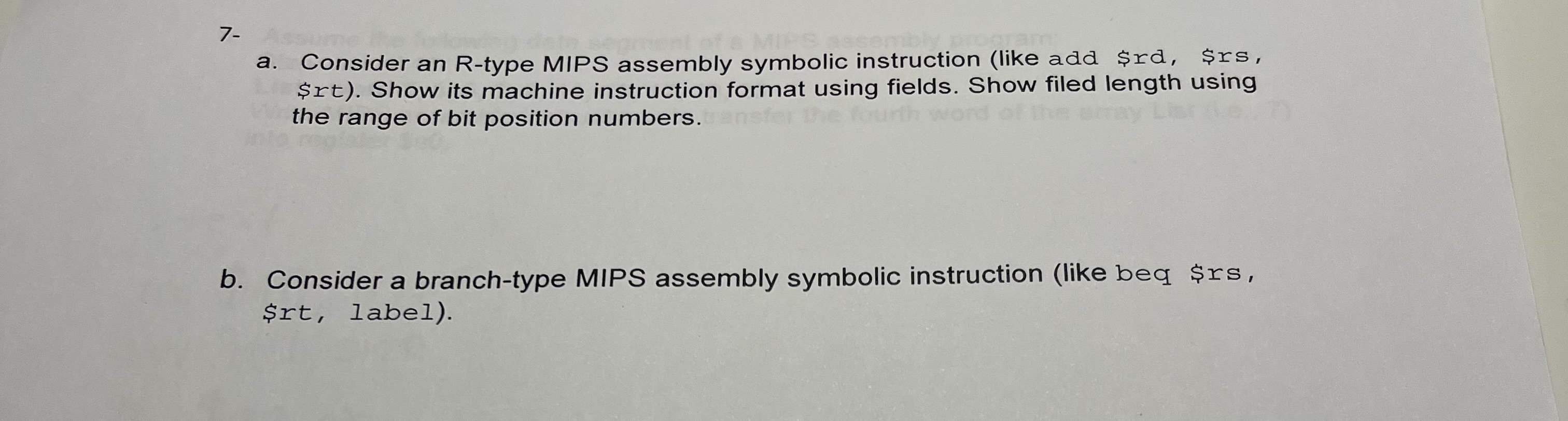 Solved a. Consider an R-type MIPS assembly symbolic | Chegg.com