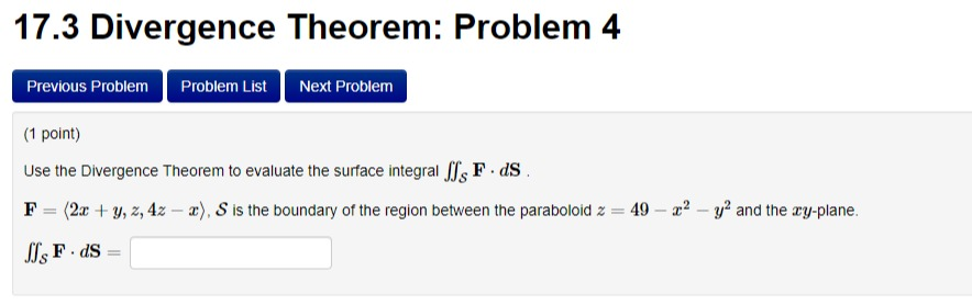 Solved 17.3 Divergence Theorem: Problem 3 Previous Problem | Chegg.com
