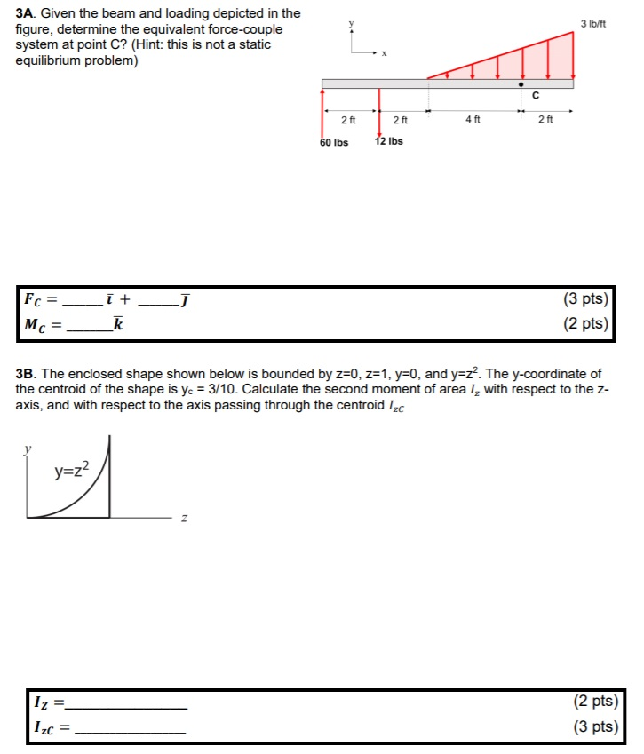 Solved 3 lb/ft 3A. Given the beam and loading depicted in | Chegg.com