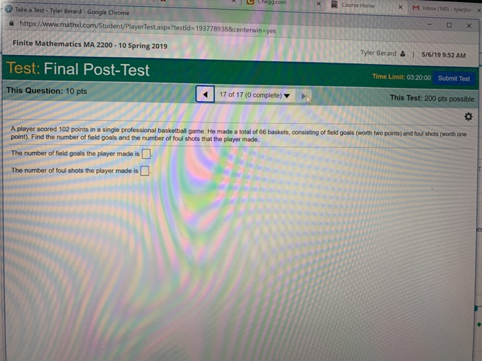 Solved C Chegg.com Course Home M inbox (160), tyler)be Take | Chegg.com