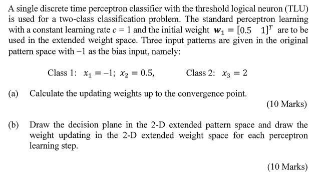 A single discrete time perceptron classifier with the | Chegg.com