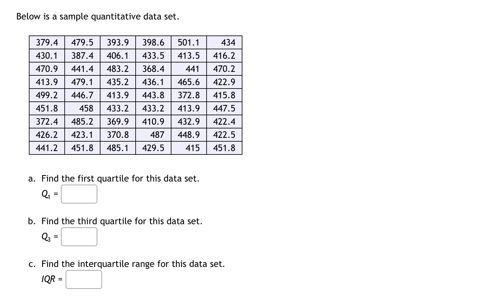 Solved Below is a sample quantitative data set. a. Find the | Chegg.com