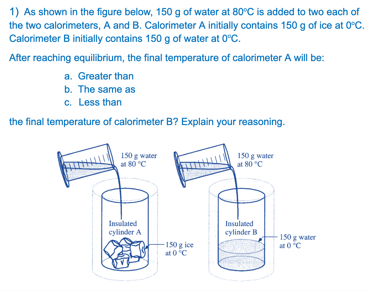 Solved 1) As shown in the figure below, 150 g of water at | Chegg.com
