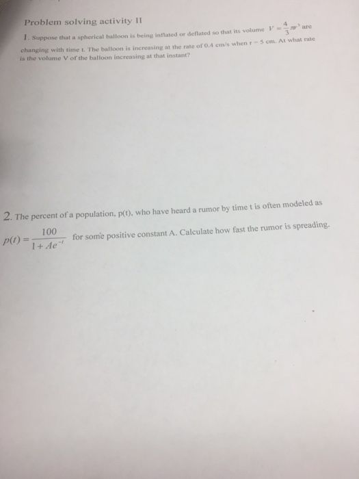 Solved Problem solving activity II I. Suppose that a | Chegg.com