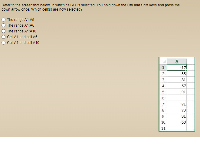 Solved Refer to the screenshot below, in which cell A1 is | Chegg.com