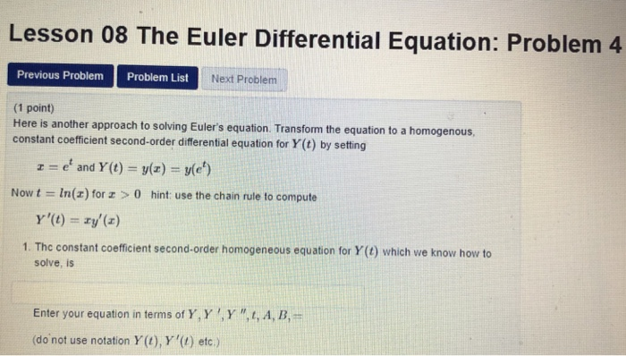 Solved Lesson 08 The Euler Differential Equation: Problem 4 | Chegg.com