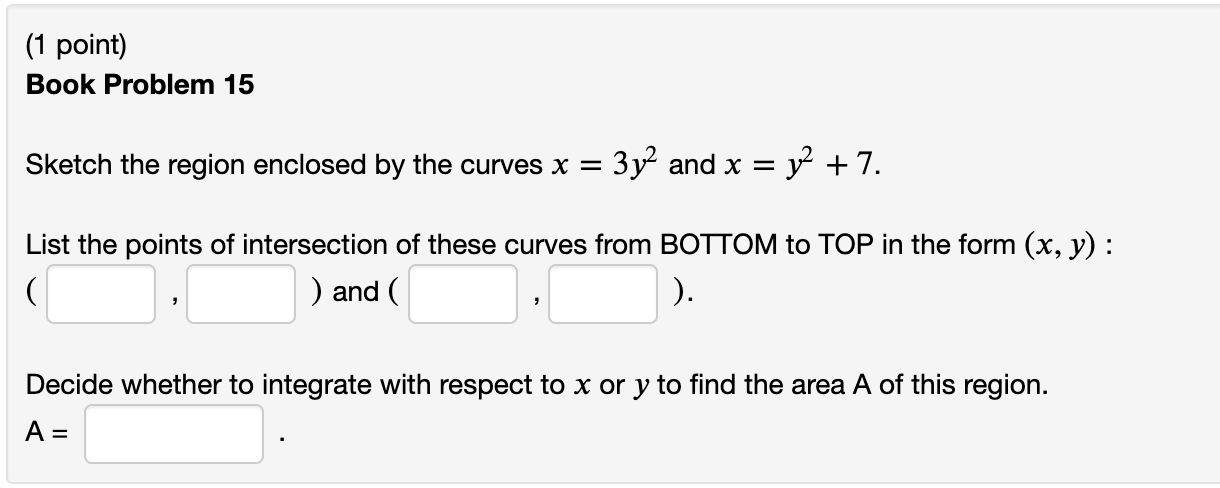Solved (1 point) Book Problem 15 Sketch the region enclosed | Chegg.com