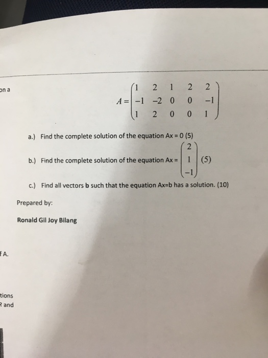 Solved 12 1 2 2 A=I-1-200-1 on a a.) Find the complete | Chegg.com