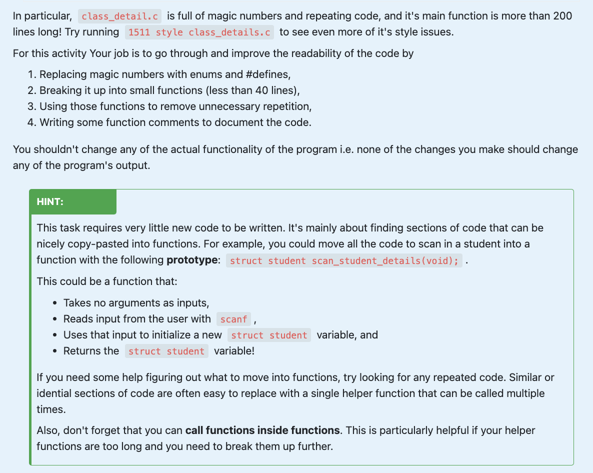 Solved In particular, is full of magic numbers and repeating | Chegg.com