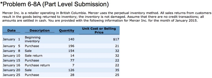 Solved *Problem 6-8A (Part Level Submission) Mercer Inc. is | Chegg.com