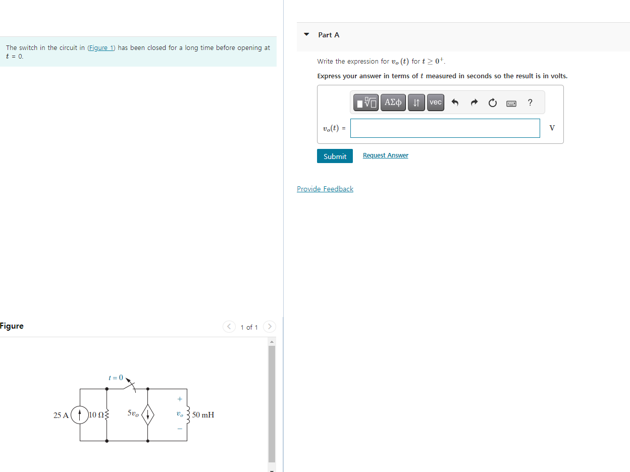 Solved The switch in the circuit in (Figure 1) has been | Chegg.com