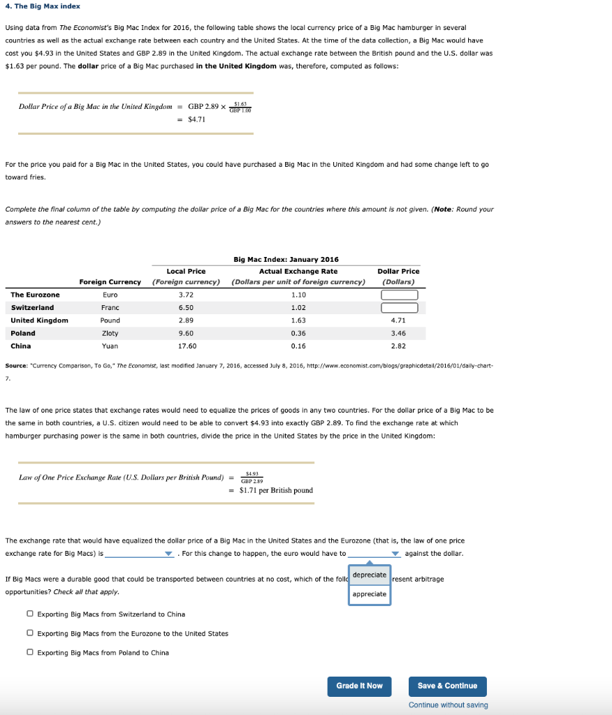 Solved 4. The Big Max index Using data from The Economist's | Chegg.com