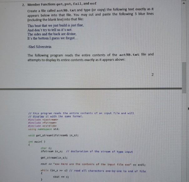 Solved 2. Member Functions get, put, fail, and eof Create a | Chegg.com
