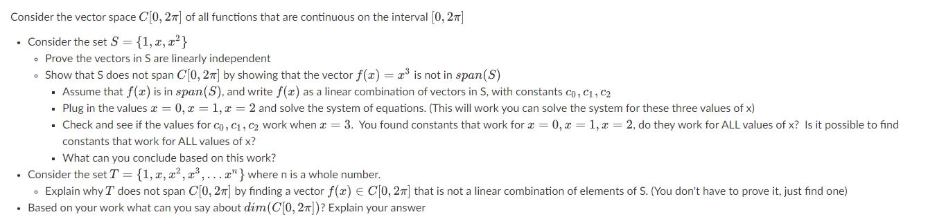 Solved Consider the vector space C[0,2π] of all functions | Chegg.com