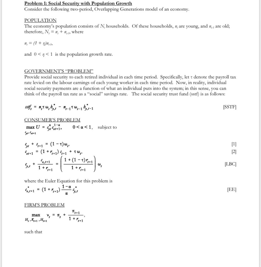 Solved Problem 1: Social Security with Population Growth | Chegg.com