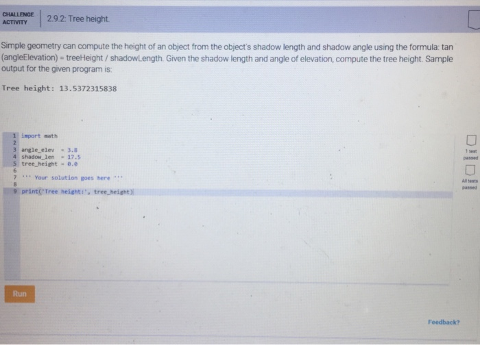 Solved Activty292 Tree Height Simple Geometry Can Compute