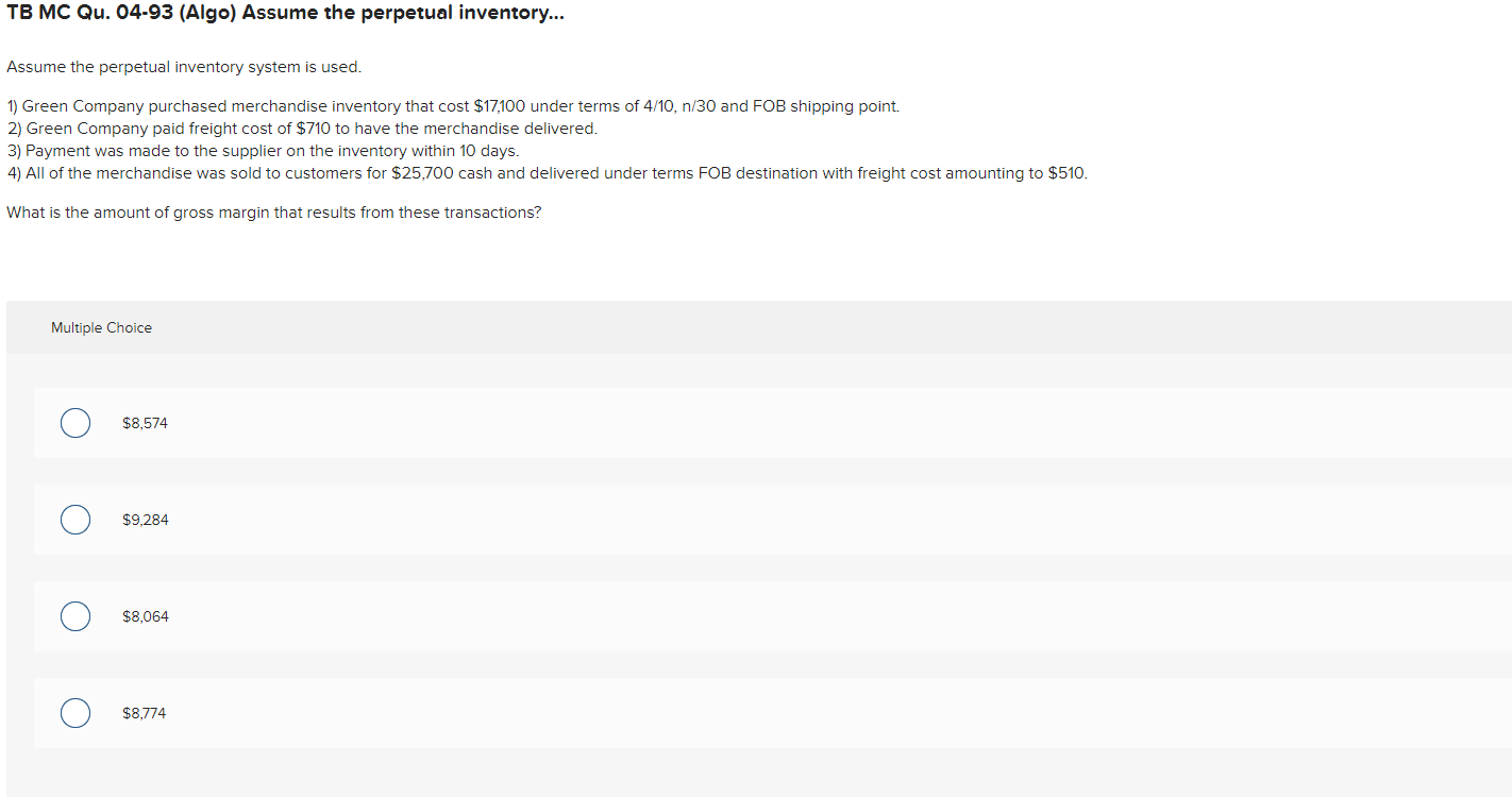 Solved TB MC Qu. 04-93 (Algo) Assume the perpetual | Chegg.com