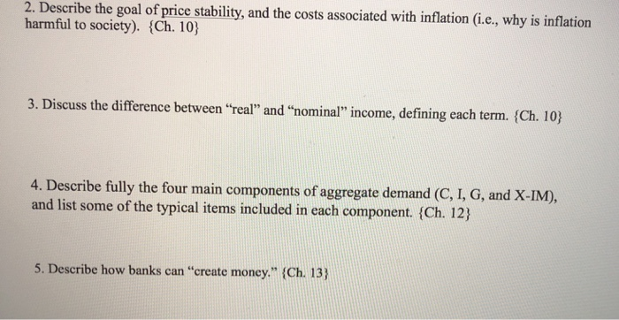 Solved 2. Describe the goal of price stability, and the | Chegg.com