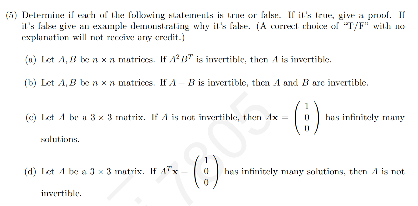Solved 5) Determine if each of the following statements is | Chegg.com