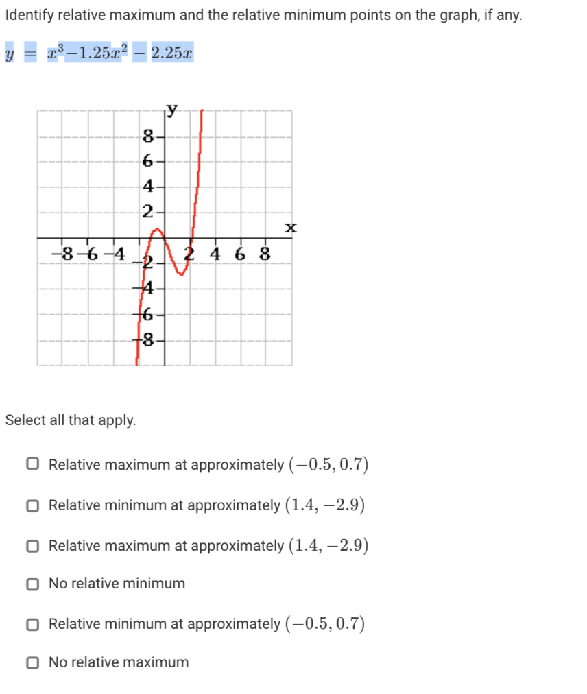 Solved Identify relative maximum and the relative minimum | Chegg.com Solved Identify relative maximum and the relative minimum | Chegg.com