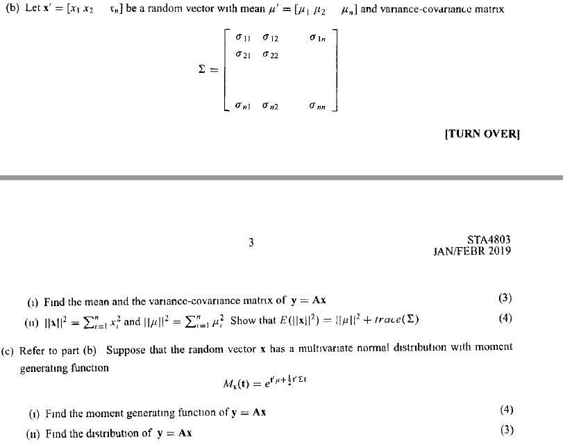 (b) Let x' = [X1 X2 Xn] be a random vector with mean | Chegg.com