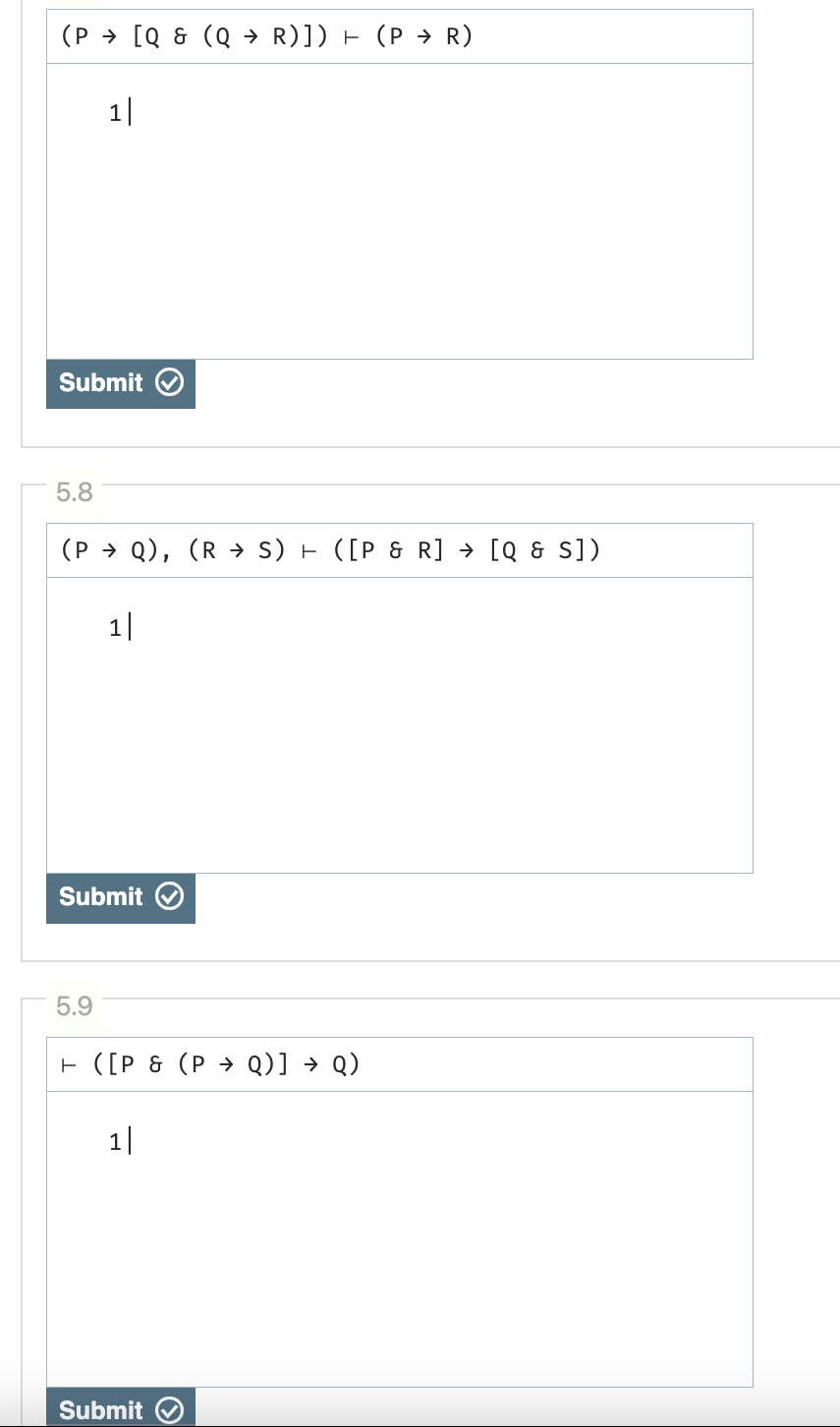 Solved (P→[Q&(Q→R)])⊢(P→R)Submit 2. Submit | Chegg.com