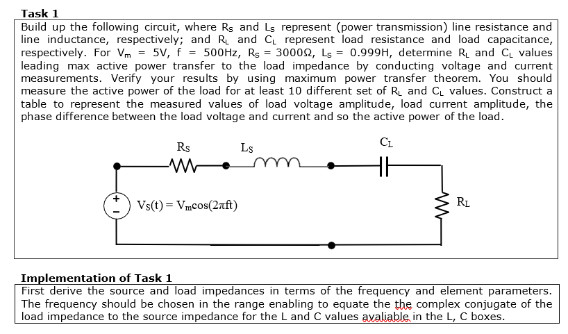 Task 1Build up ﻿the following circuit, where Rs ﻿and | Chegg.com