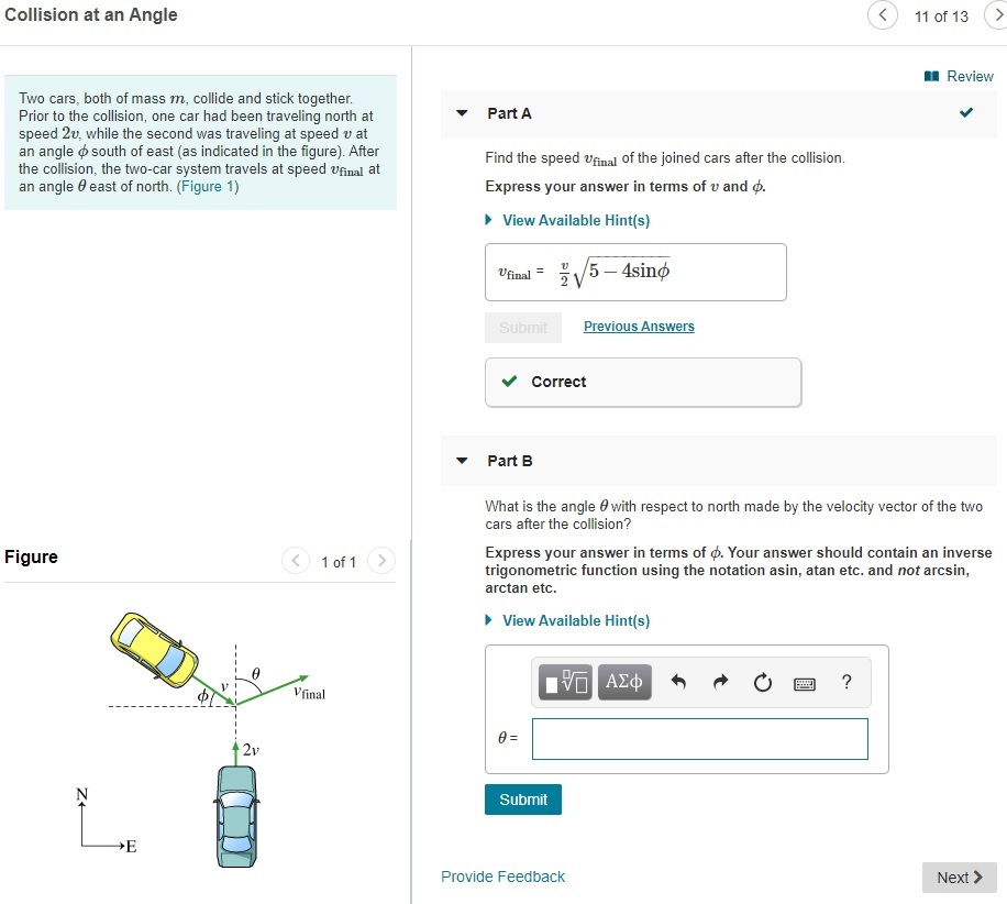 Solved Collision at an Angle ③ 11 of 13 Review Part A Two | Chegg.com