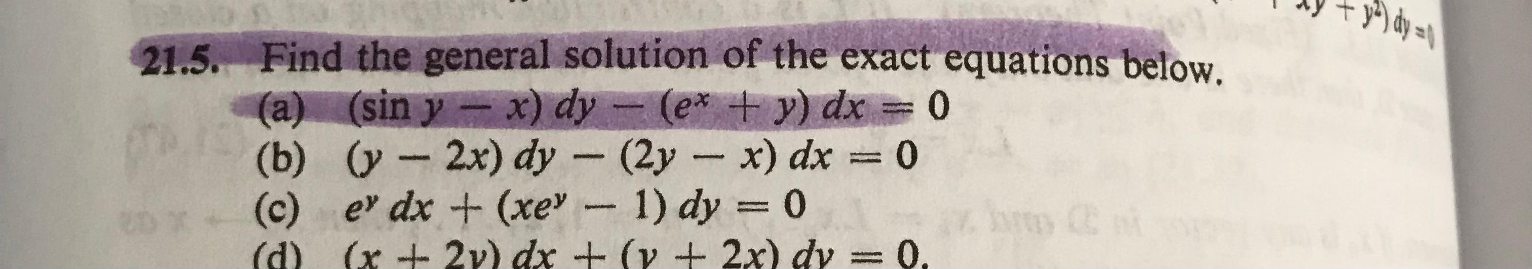Solved 5 Find The General Solution Of The Exact Equations
