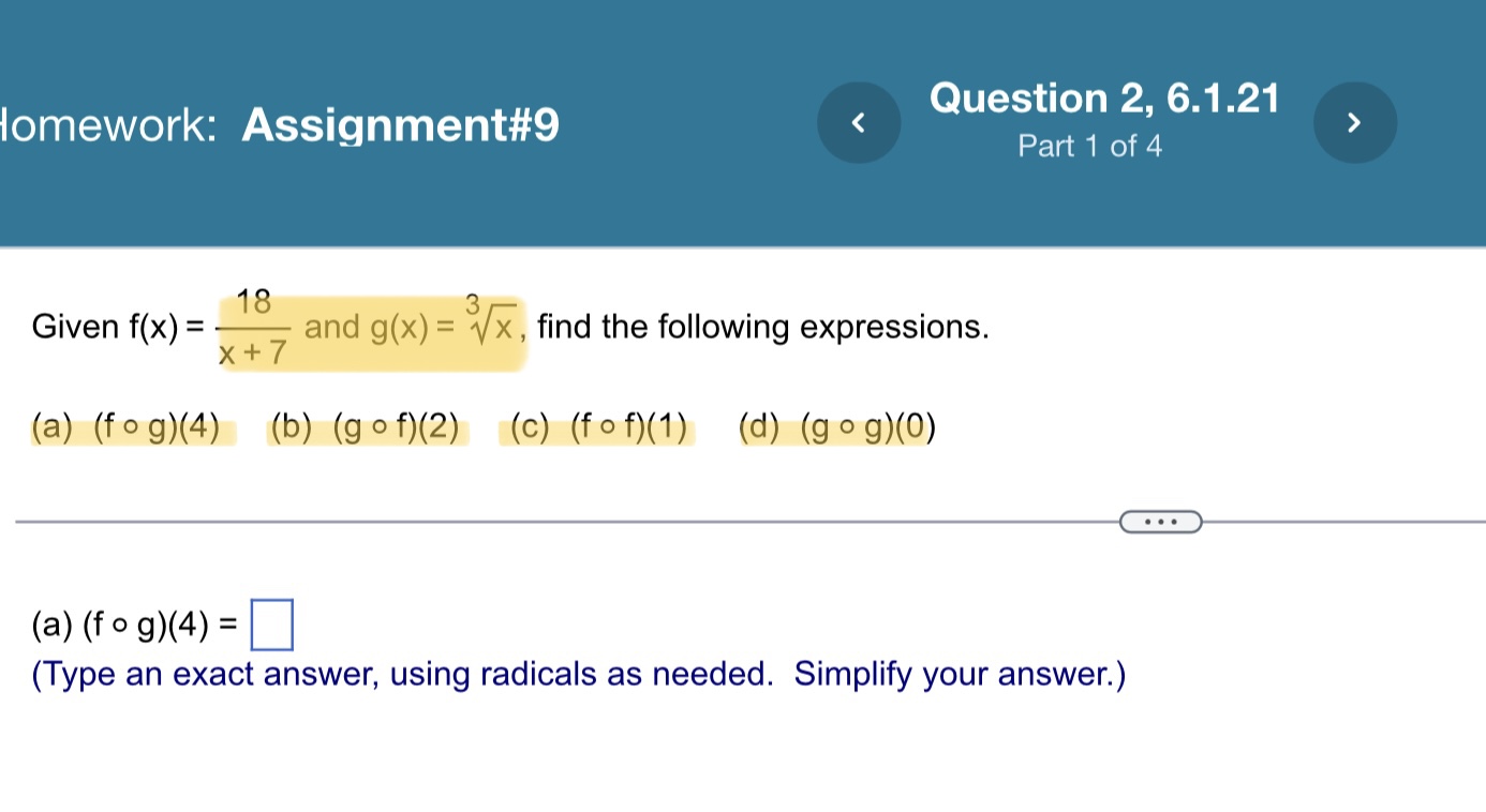 Solved Given f(x)=x+718 and g(x)=3x, find the following | Chegg.com