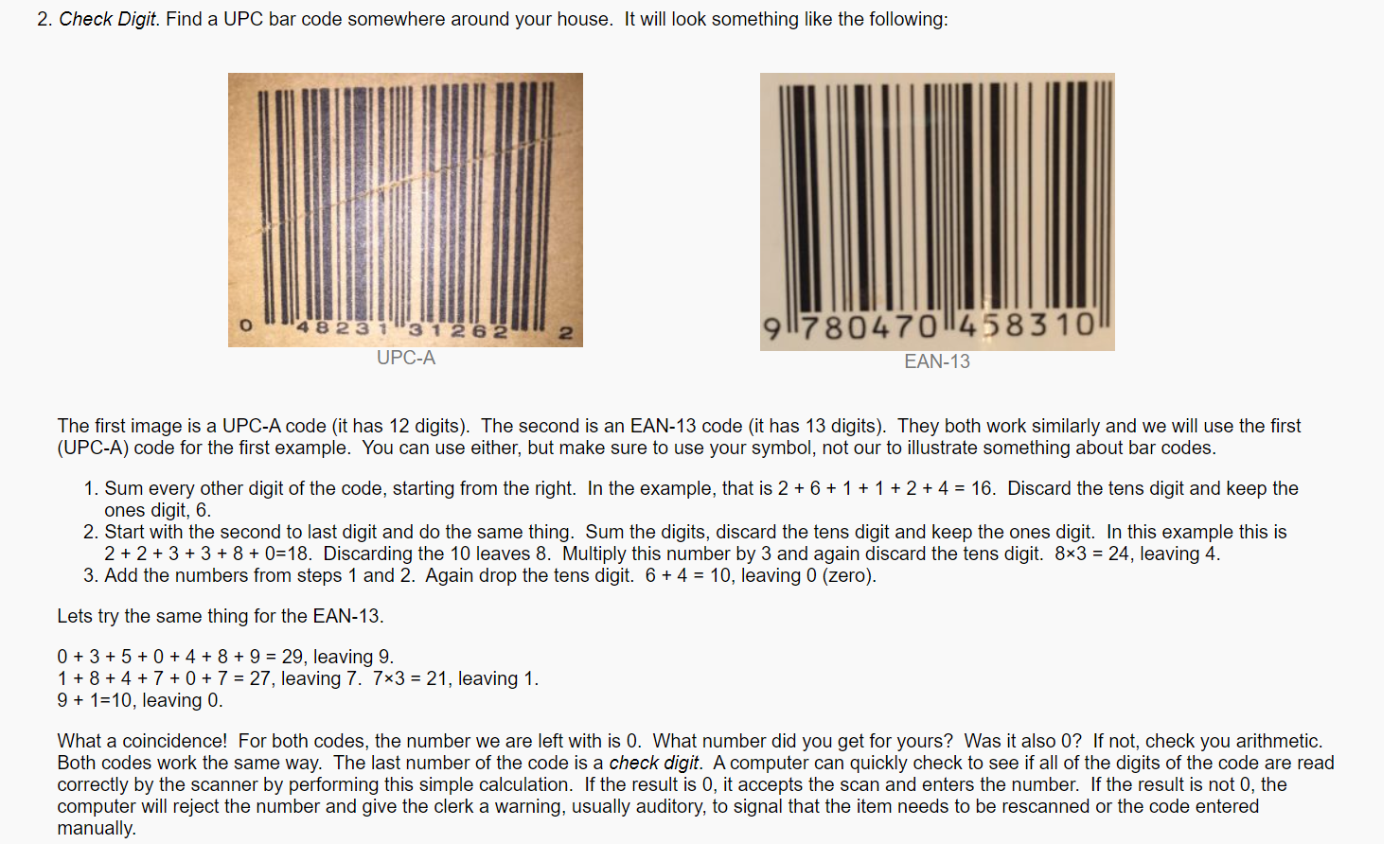 Solved 2. Check Digit. Find a UPC bar code somewhere around | Chegg.com