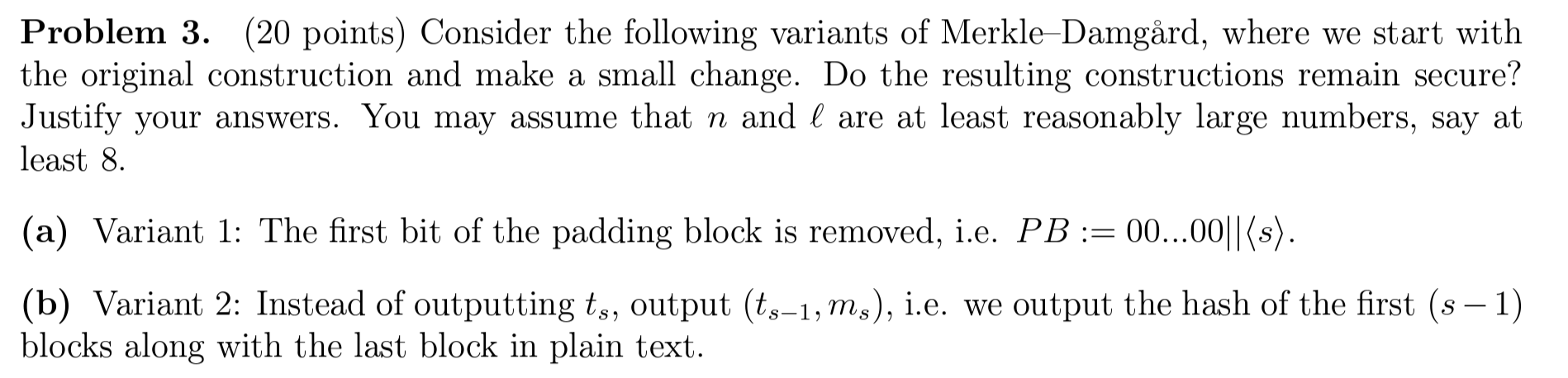 Problem 3. (20 points) Consider the following | Chegg.com