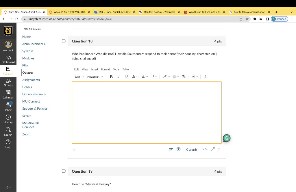 Who had honor? Who did not? How did Southerners | Chegg.com
