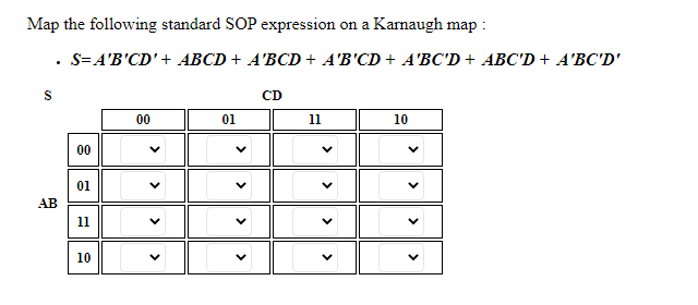 Solved Map the following standard SOP expression on a | Chegg.com