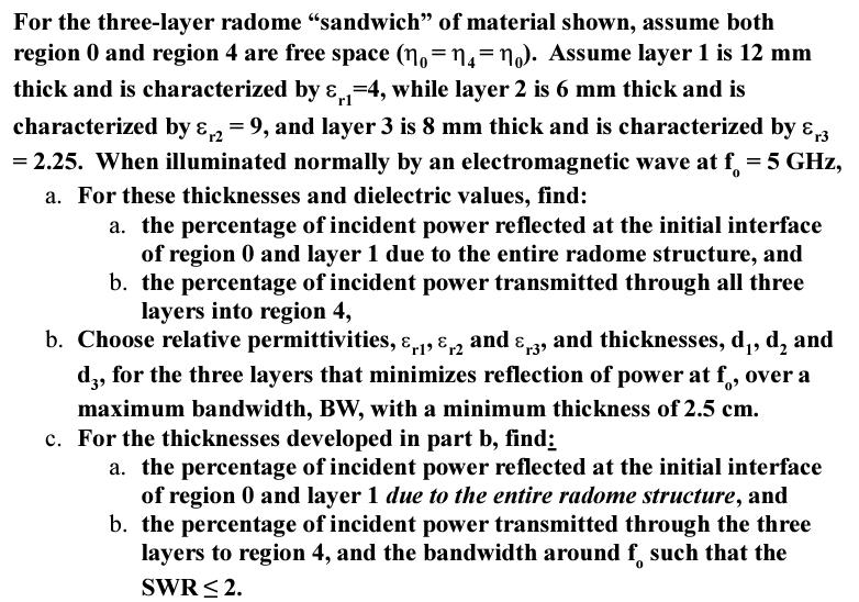 Solved For the three-layer radome "sandwich" of material | Chegg.com