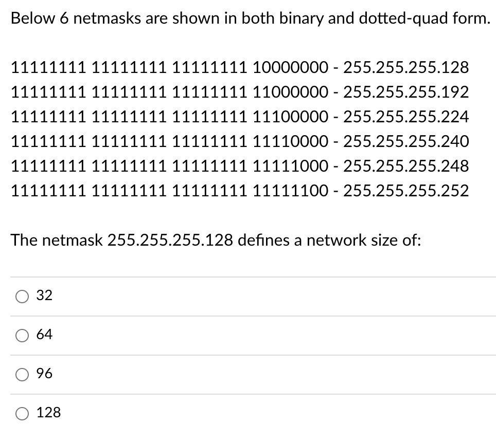 Solved Below 6 netmasks are shown in both binary and | Chegg.com