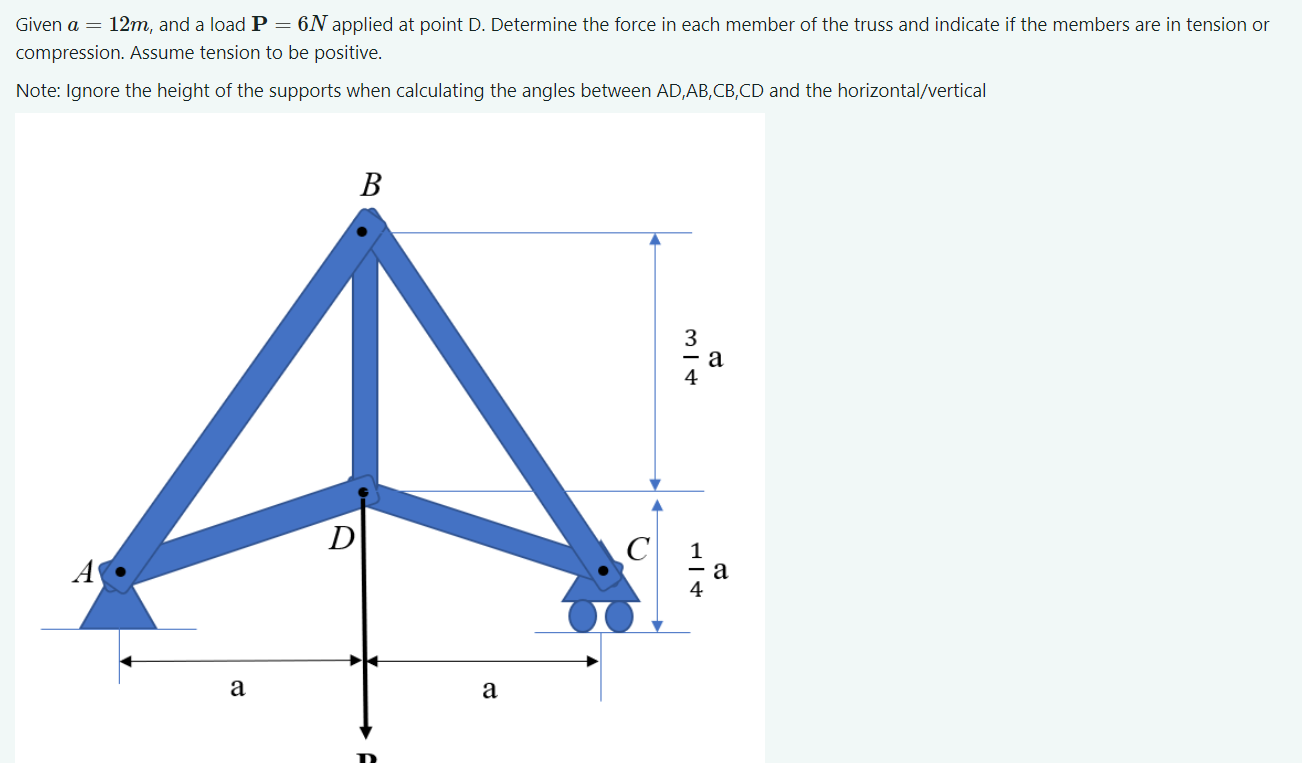 Solved Given a=12m, and a load P=6N applied at point D. | Chegg.com