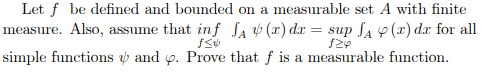Solved Let f be defined and bounded on a measurable set A | Chegg.com