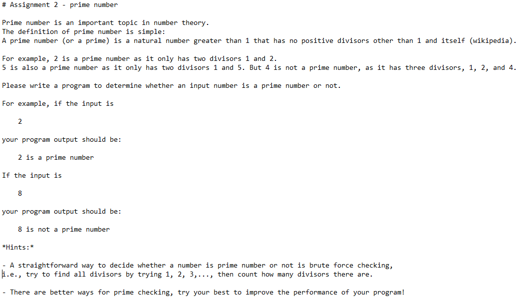 Solved # Assignment 2 - prime number Prime number is an | Chegg.com
