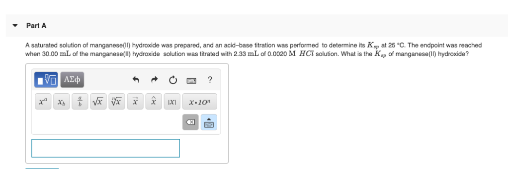 Solved Part A A saturated solution of manganese(II) | Chegg.com