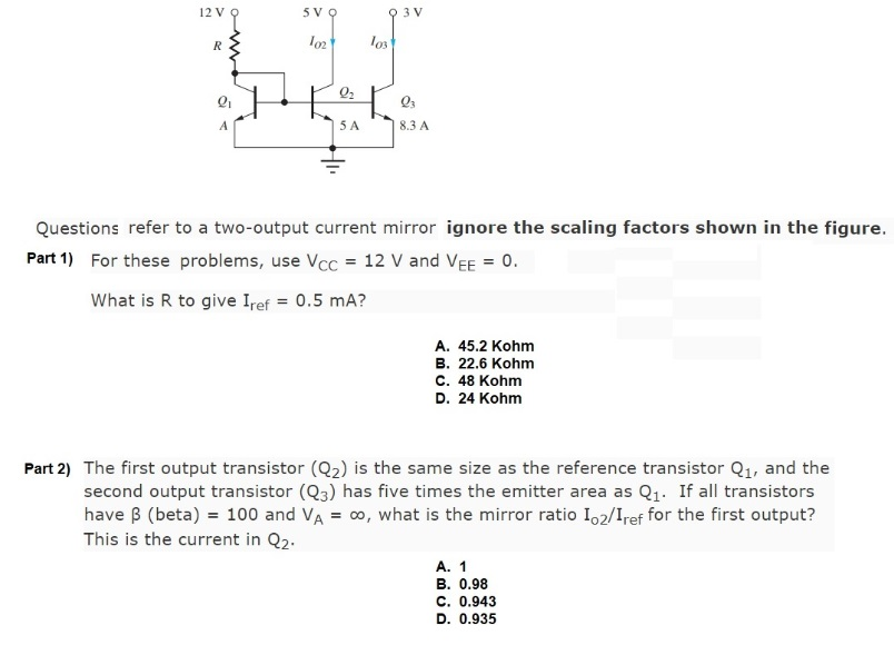 Solved 12 V SVO 3 V R 102 103 Q3 8.3 A А 5A Questions refer | Chegg.com