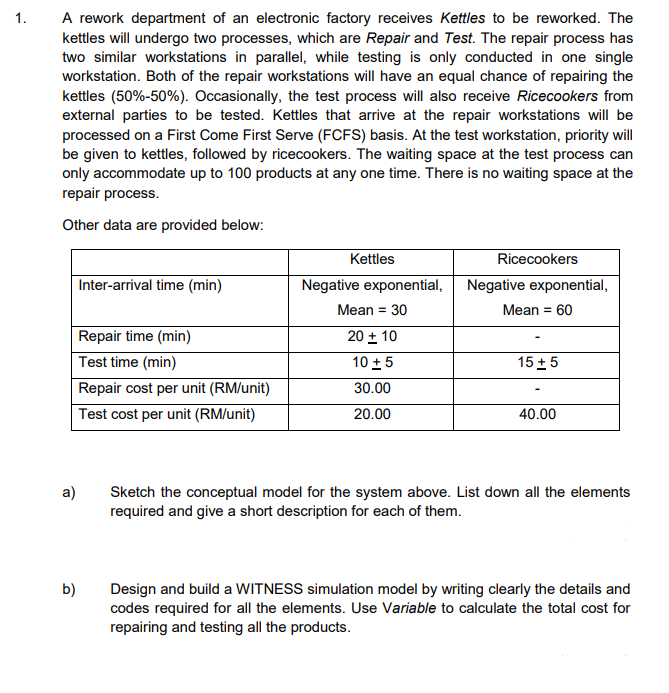 1. A rework department of an electronic factory | Chegg.com