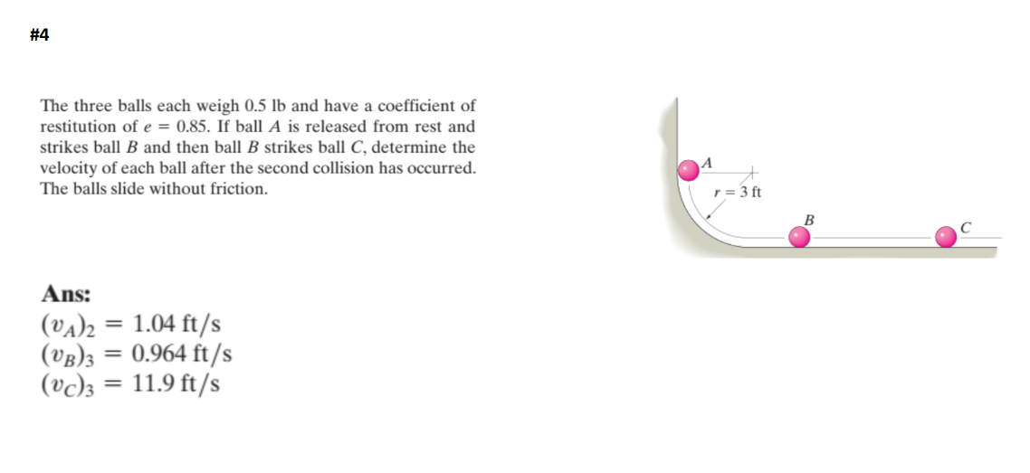 Solved The three balls each weigh 0.5lb and have a | Chegg.com