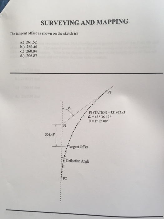Solved SURVEYING AND MAPPING The tangent offset as shown on | Chegg.com